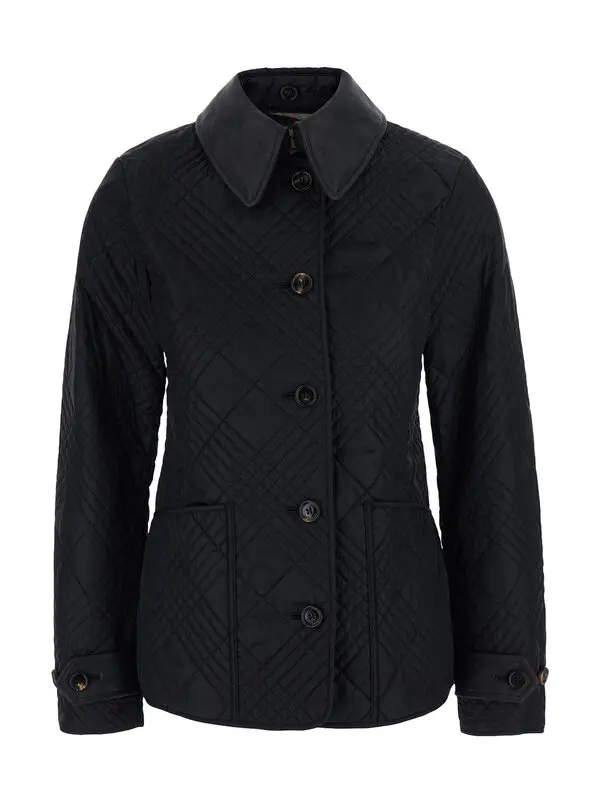 Burberry Fernleigh' Black Jacket With Removable Leather Collar And All-over Check Stitching In Quilted Tech Fabric For - Multicolor