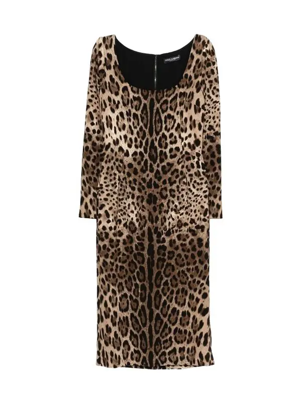 Dolce & Gabbana Leopard Print Cocktail & Party Dress - Brown