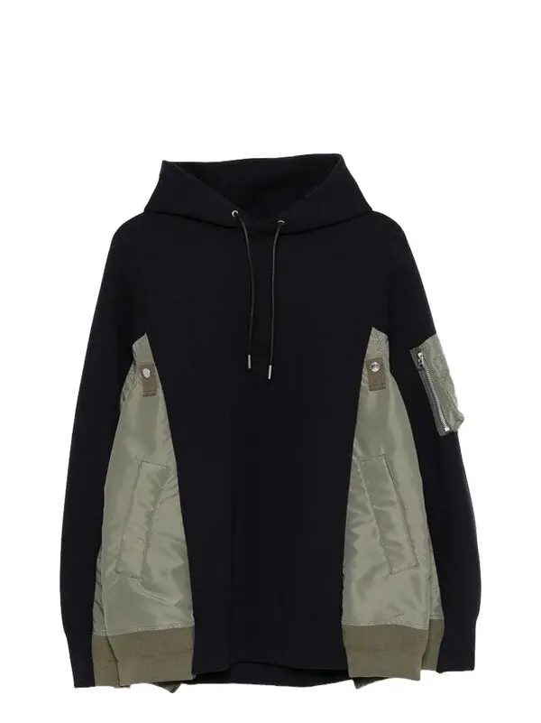 Sacai Panelled Hoodie With Sleeve Pocket - Blue