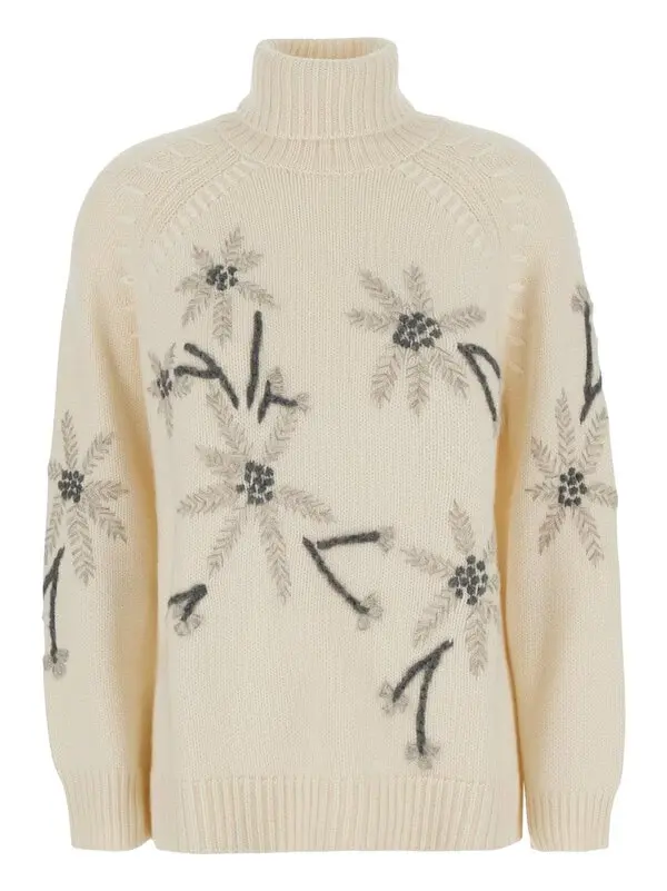 P.a.r.o.s.h Cashmere High-neck Floral Embroidered Sweater - Multicolor