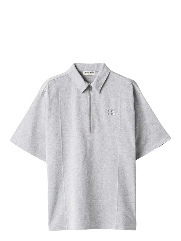 Miu Miu Cotton Blend Zip Polo Shirt - Gray
