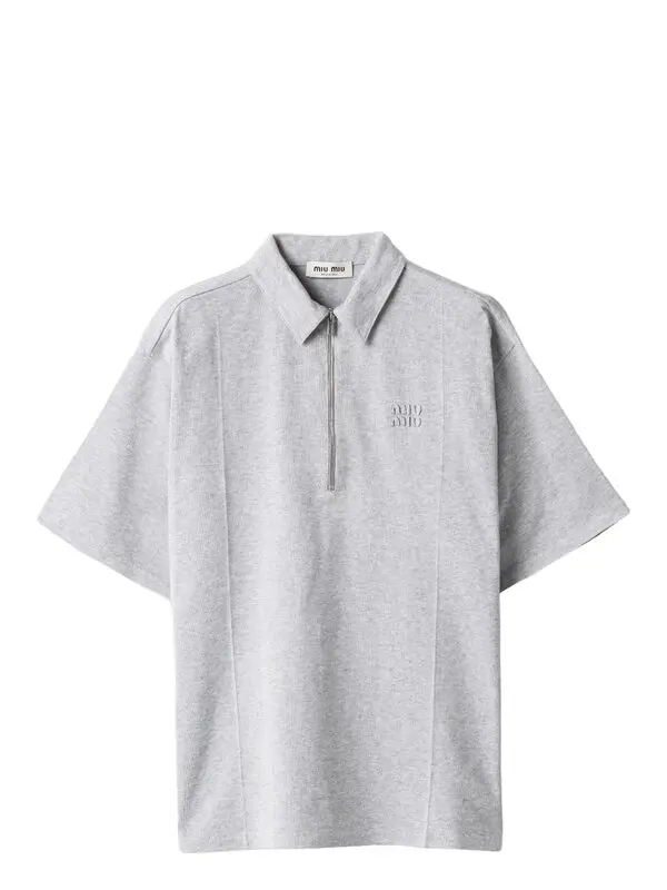 Miu Miu Cotton Blend Zip Polo Shirt - Gray