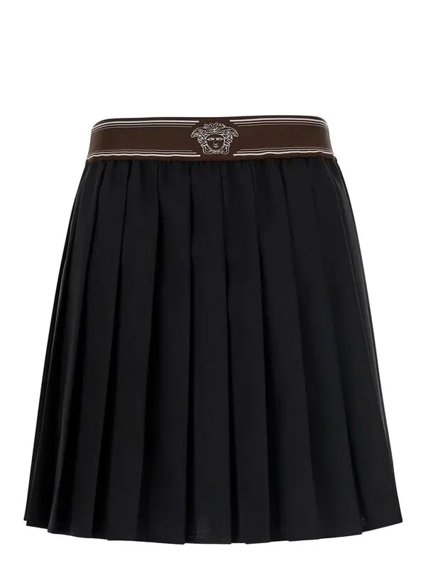 Versace Wool Pleated Skirt With Medusa Decoration - Multicolor
