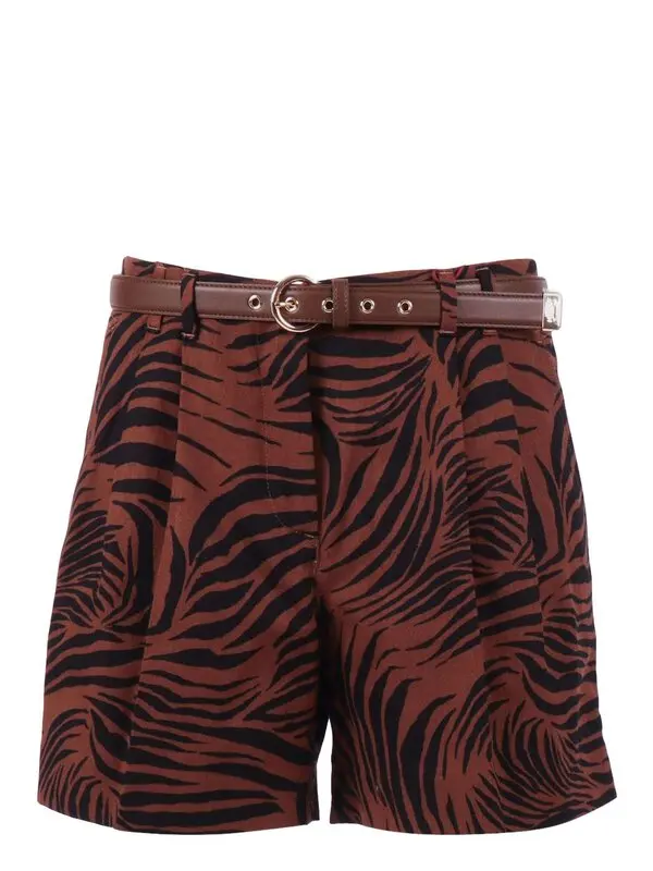 Max Mara Linen Shorts With Animal Print - Brown
