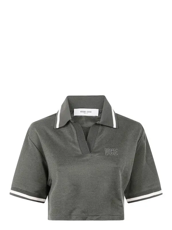 GOLDEN GOOSE Cotton Cropped Polo Shirt - Multicolor