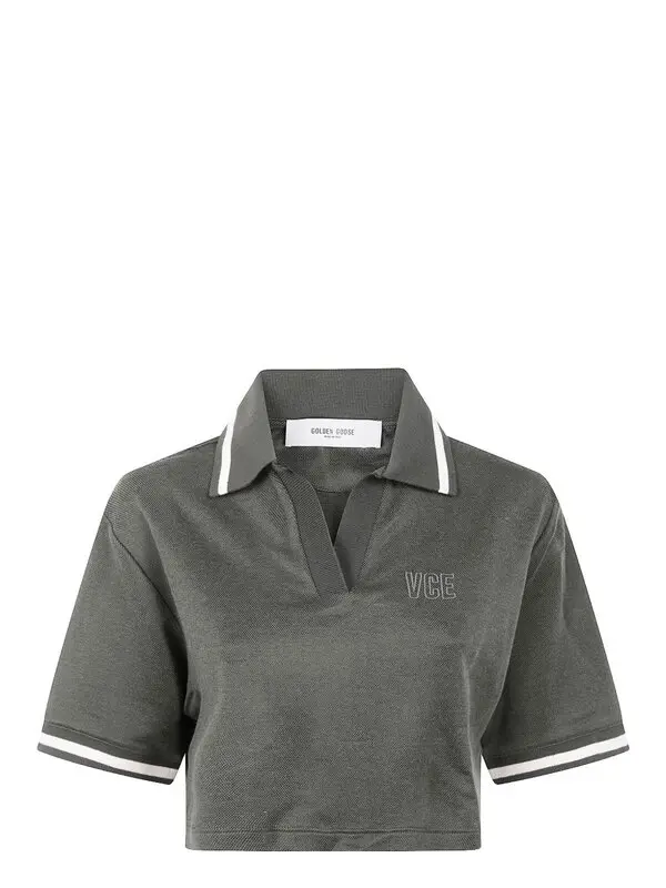 GOLDEN GOOSE Cotton Cropped Polo Shirt - Multicolor