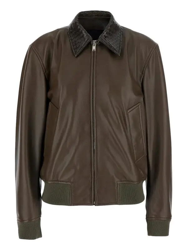Bottega Veneta Intreccio Motif Leather Jacket - Multicolor