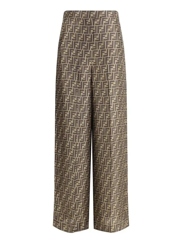 Fendi Silk Monogram Pattern Pants - Brown