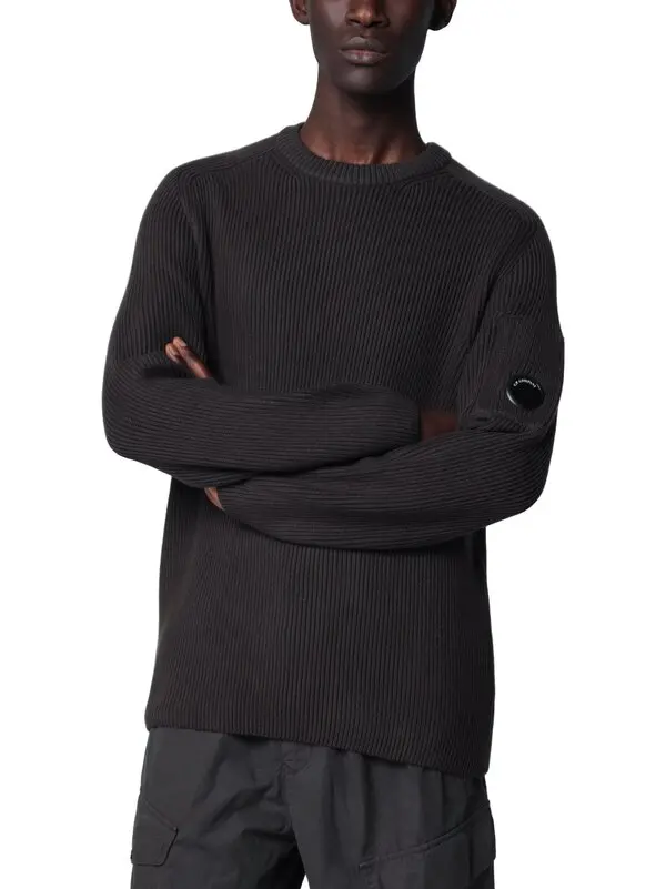 C.P. COMPANY Dark Grey Cotton-blend Ribbed Sweater - Blue