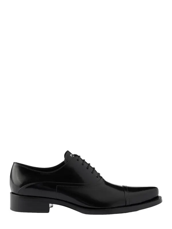 Prada Allacciate Leather Oxford Shoes - Black