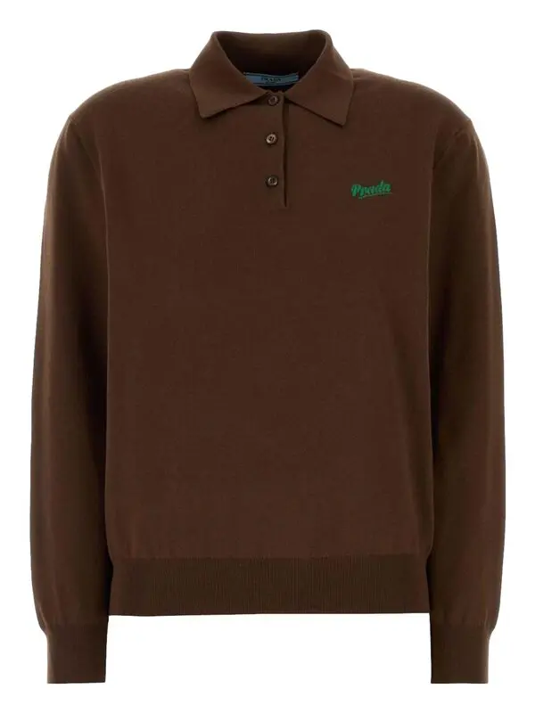 Prada Long-sleeved Polo Shirt In Recycled Silk Blend - Brown