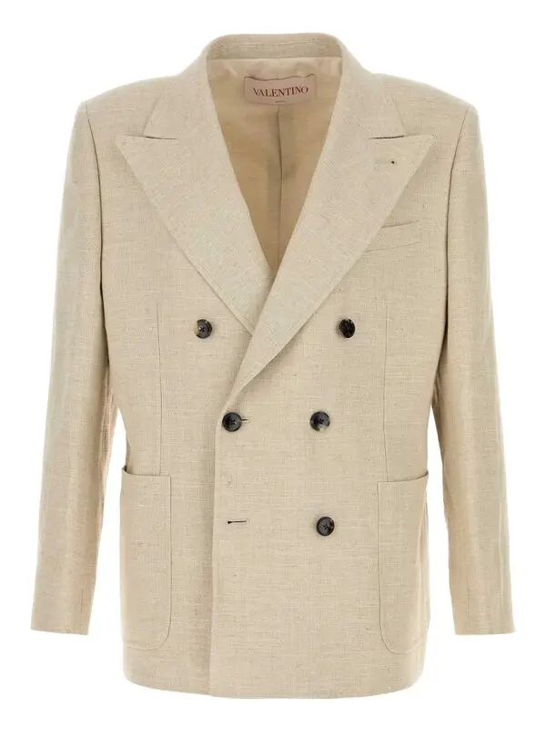 Valentino Garavani Beige Linen Blend Blazer - Brown