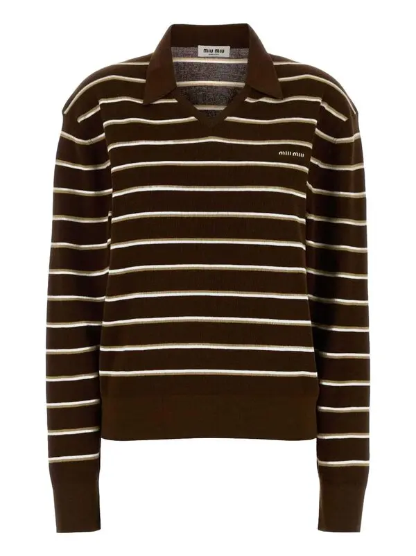 Miu Miu Striped Cotton Blend Pullover - Brown
