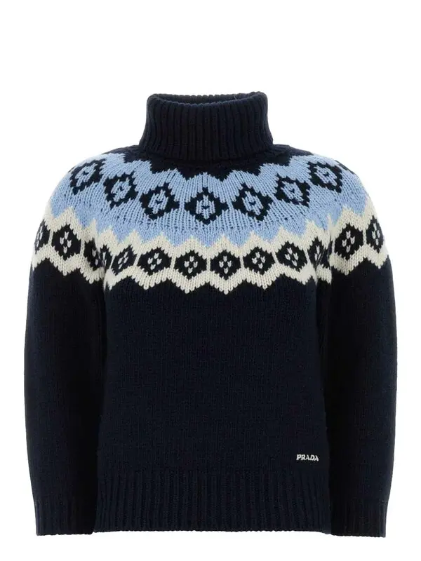 Prada Virgin Wool And Cashmere Sweater With Jacquard Motif - Blue