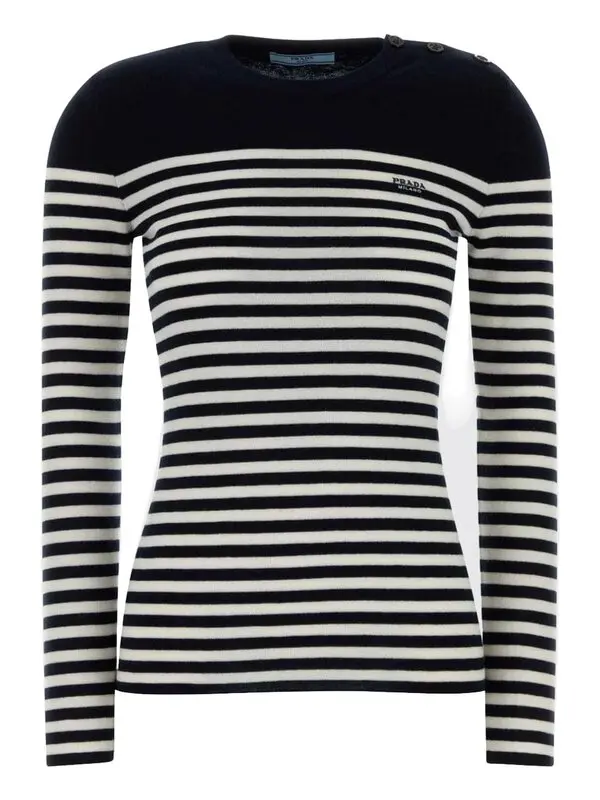 Prada Bicolor Striped Virgin Wool Sweater - Blue