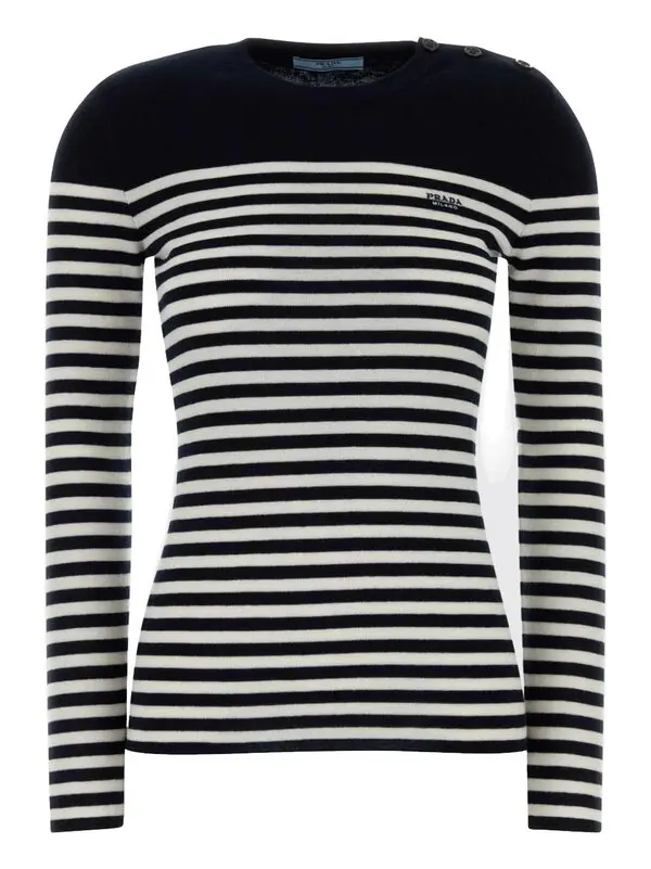 Prada Bicolor Striped Virgin Wool Sweater - Blue