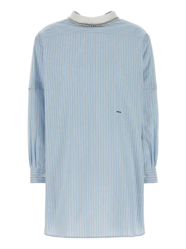 Prada Striped Cotton Poplin Blouse With Jewel Detail - Blue