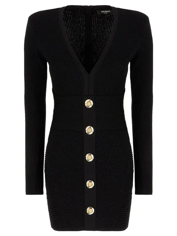 Balmain Long-sleeve Ribbed Dress - Multicolor
