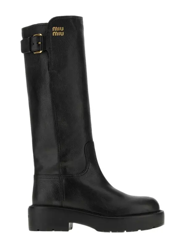 Miu Miu Leather Equestrian Boots - Black