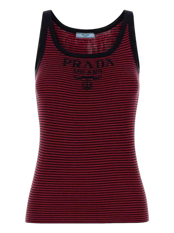 Prada Striped Silk Tank Top - Blue