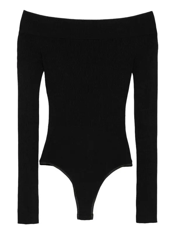 Alaïa Ribbed Off-the-shoulder Long Sleeve Bodysuit - Black