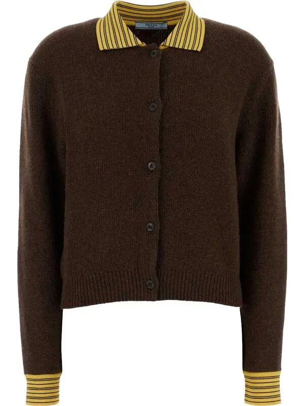Prada Cashmere Cardigan With Striped Trims - Brown