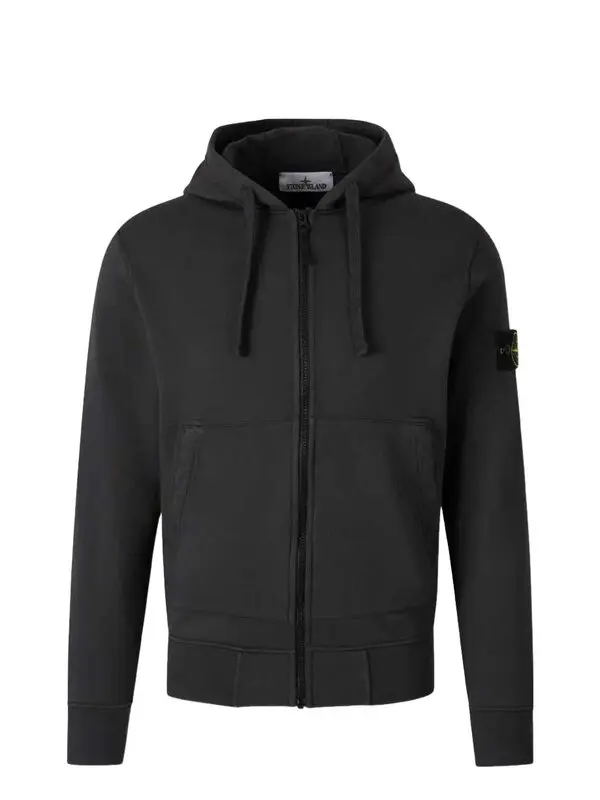 Stone Island Zip-up Hoodie With Logo Patch - Gray