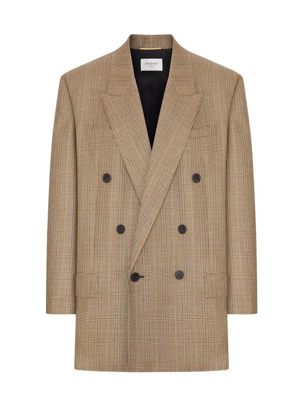 Saint Laurent Prince Of Wales Houndstooth Wool Jacket - Brown