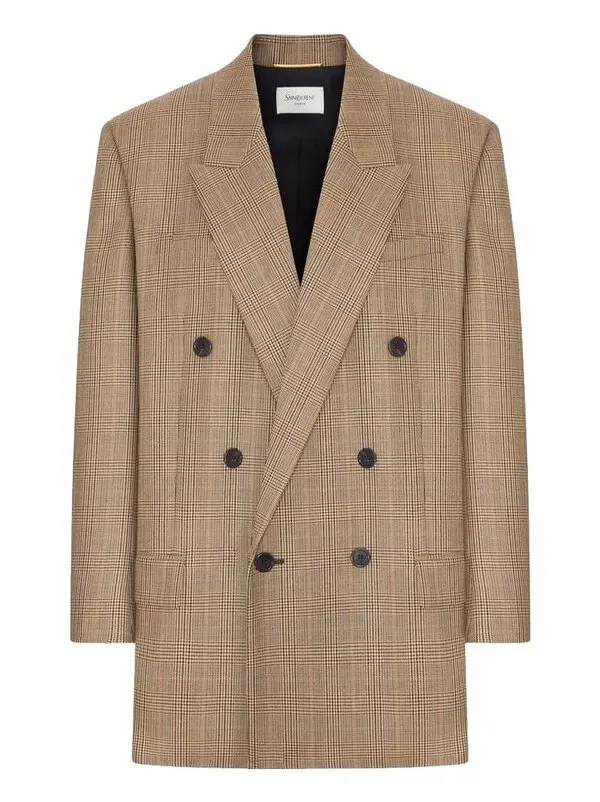 Saint Laurent Prince Of Wales Houndstooth Wool Jacket - Brown