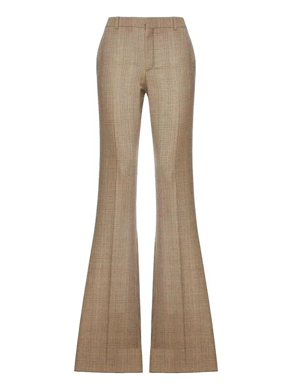 Saint Laurent Prince Of Wales Flared Trousers - Brown