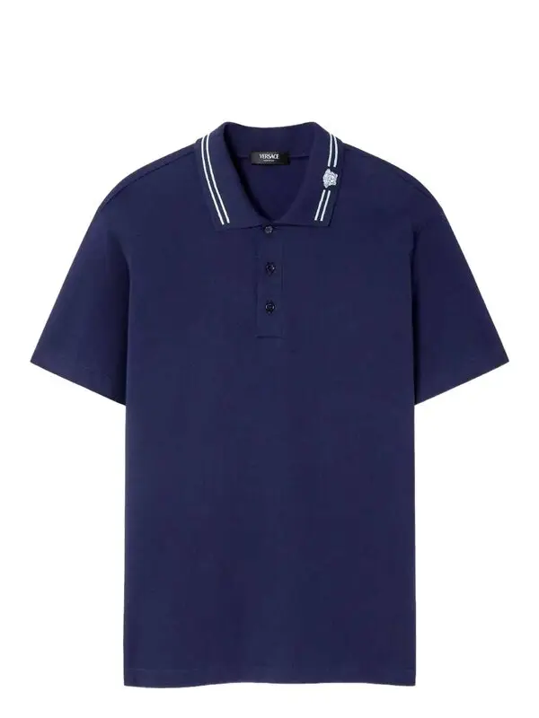 Versace Embroidered Cotton Polo Shirt - Blue