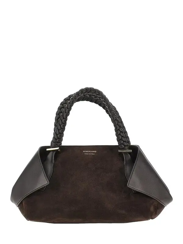 FERRAGAMO Leather Hand Bag With Logo - Brown