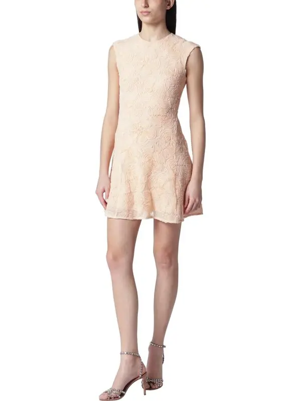 ROTATE BY BIRGER CHRISTENSEN Vanilla Cream Mini Dress With Floral Appliques - Pink