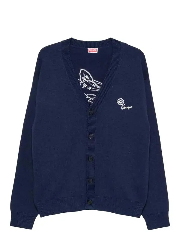 Kenzo Floral-embroidered Cardigan - Blue