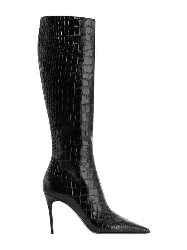 Paris Texas Crocodile-effect Leather Boots - Black