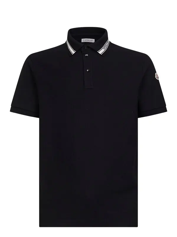 Moncler Black Cotton Pique Polo Shirt With Logo Detail - Multicolor