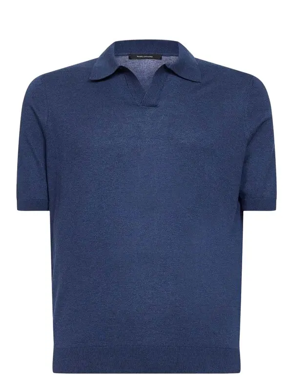 Tagliatore Navy Blue Silk Knit Polo Shirt - Multicolor