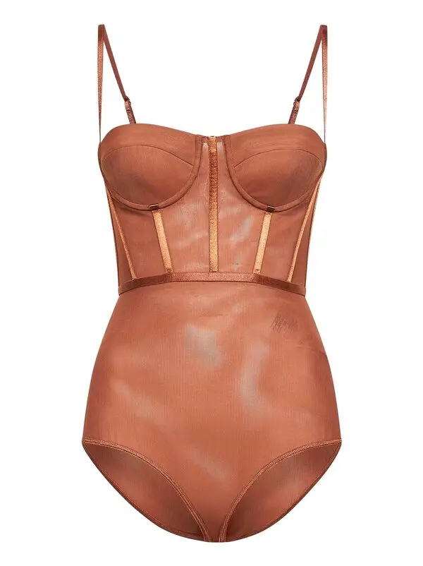 Zimmermann Tan Stretch Mesh Rebellion Corset Bodysuit - Multicolor