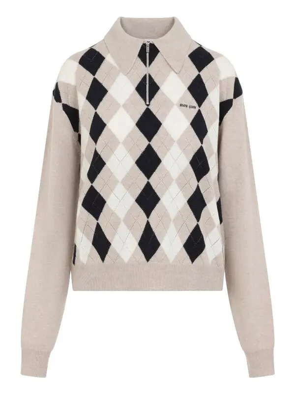 Miu Miu Cashmere Argyle Pattern Sweater - Multicolor