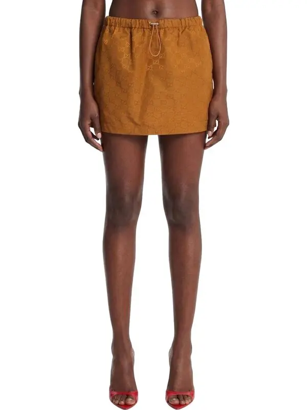 Gucci Gg Nylon Mini Skirt With Drawstring - Brown