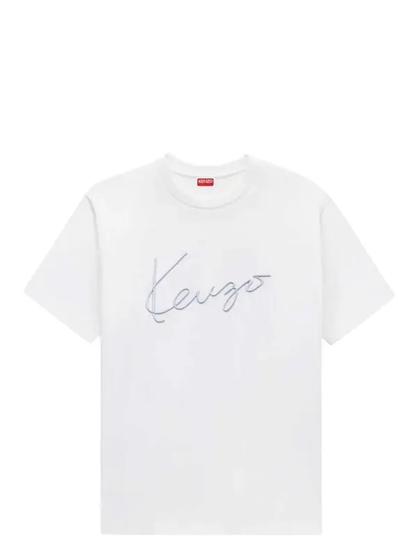 Kenzo Signature` Embroidered Cotton T-shirt - White