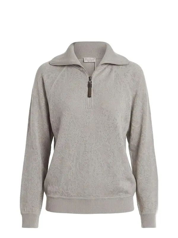 Brunello Cucinelli Wool Quarter Zip Cardigan Sweatshirt - Multicolor