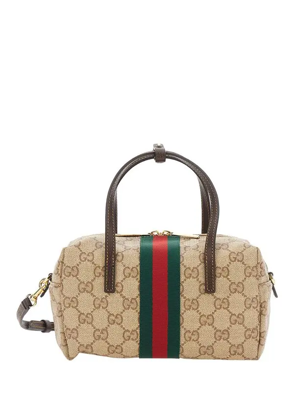Gucci Boston' Beige Mini Bag With Web Detail On The Side And Adjustable And Removable Strap In Gg Canvas For - Multicolor