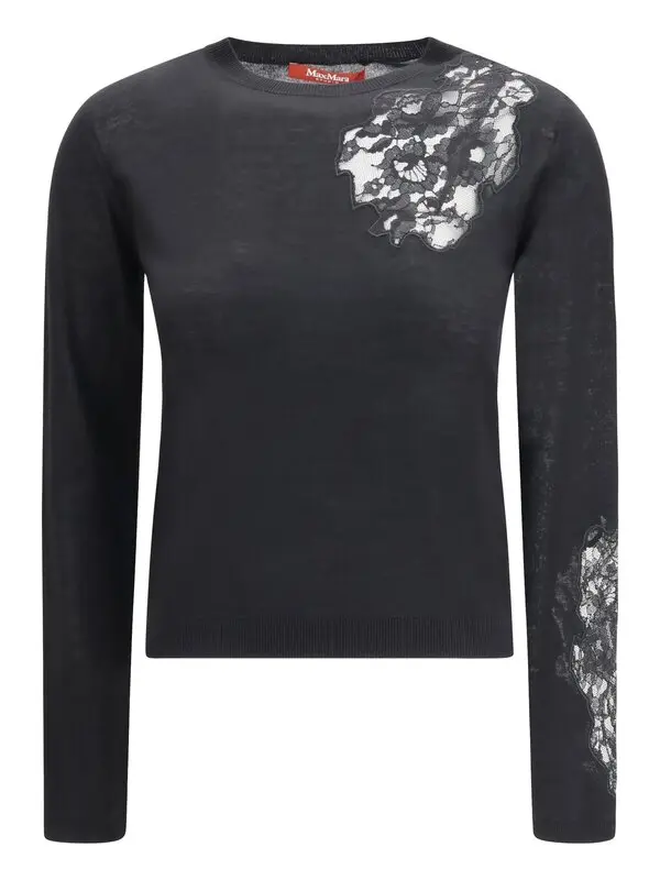 Max Mara Wool Sweater With Lace Inserts - Black