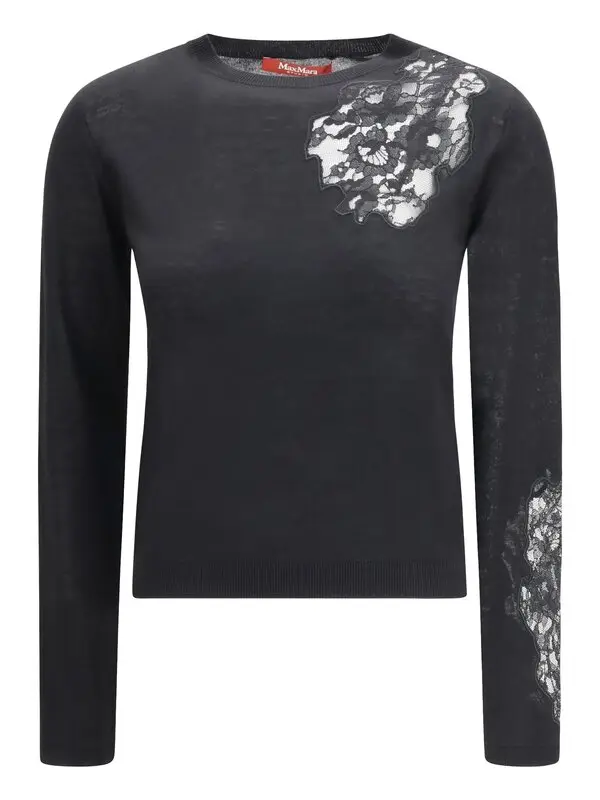 Max Mara Wool Sweater With Lace Inserts - Black