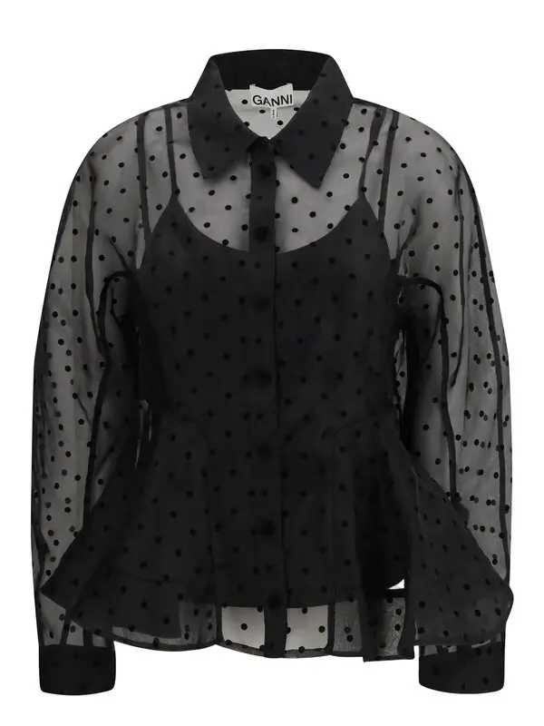 GANNI Polka Dot Organza Shirt - Black