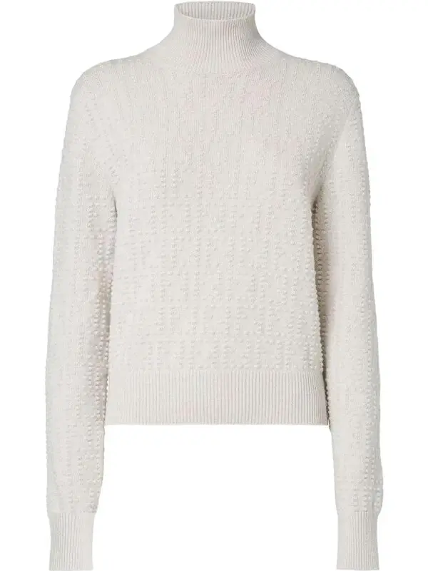 Fendi High-neck Wool And Cashmere Jumper With Ff Polka Dot Embroidery - Gray