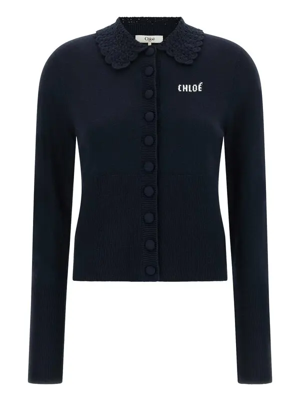 Chloé Wool Collared Cardigan - Blue