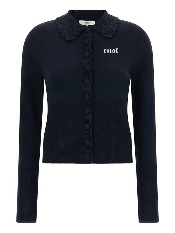 Chloé Wool Collared Cardigan - Blue
