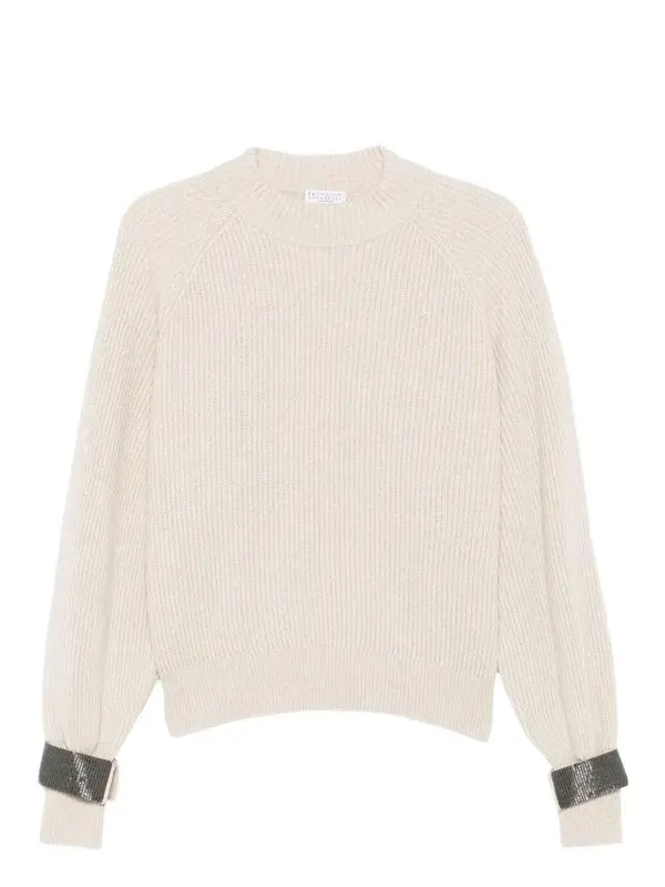 Brunello Cucinelli Cashmere Ribbed Sweater With Embellished Cuffs - Multicolor